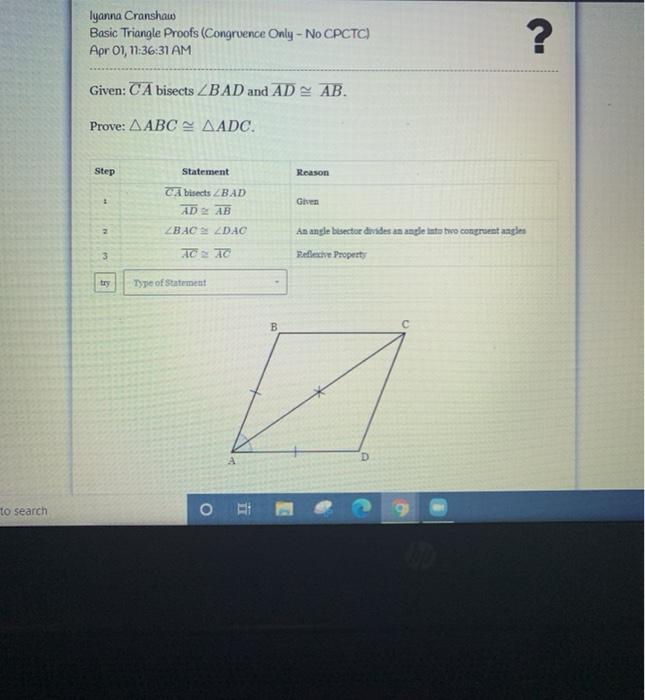 Solved Iyanna Cranshaw Basic Triangle Proofs (Congruence | Chegg.com