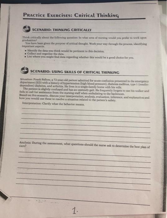 Solved Practice Exercises: Critical Thinking SCENARIO: | Chegg.com