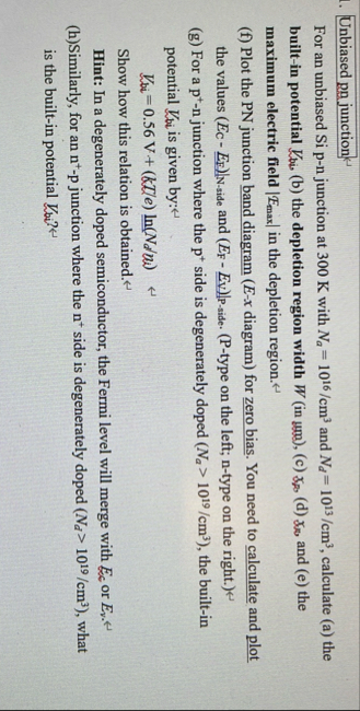 Solved Unbiased pp junctionFor an unbiased Si p-n junction | Chegg.com