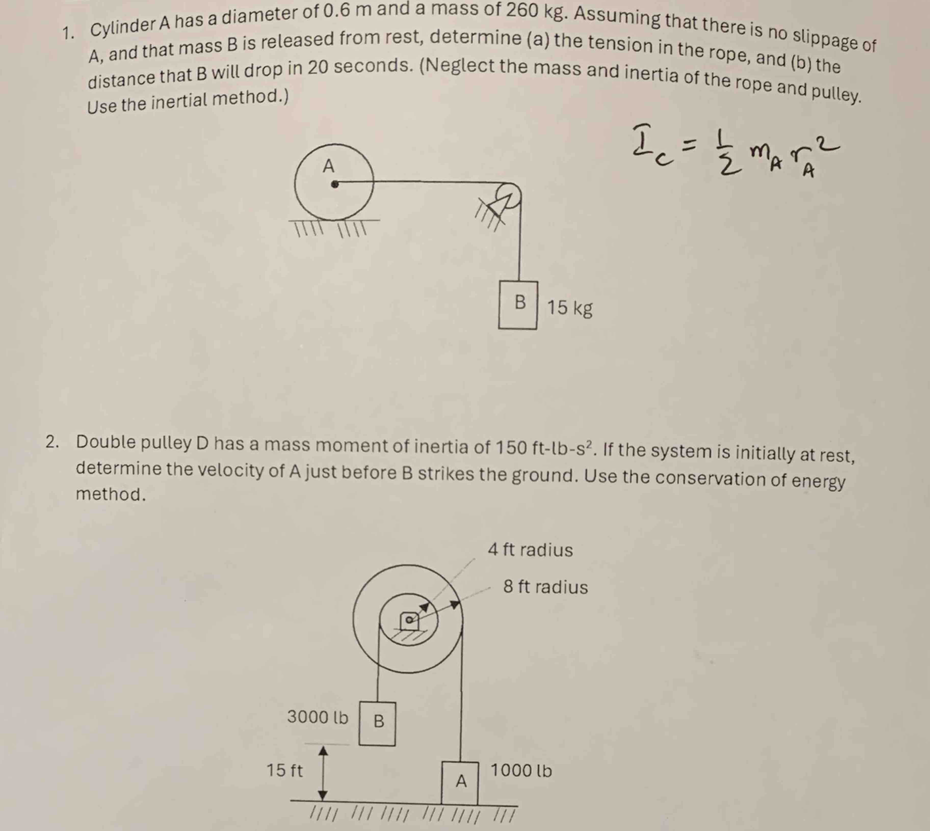 Solved Cylinder A has a diameter of 0.6m ﻿and a mass of | Chegg.com