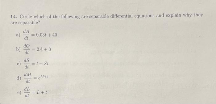 Solved 14. Circle which of the following are separable | Chegg.com