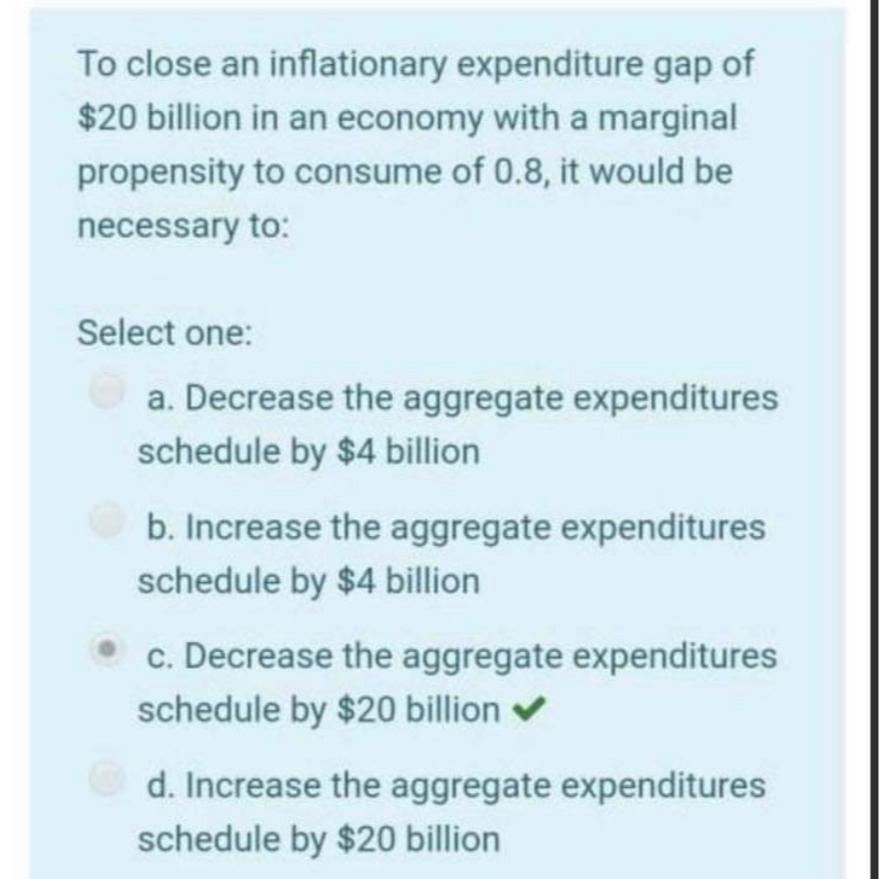 Solved To close an inflationary expenditure gap of $20 | Chegg.com