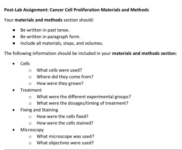 Post-Lab Assignment: Cancer Cell Proliferation | Chegg.com