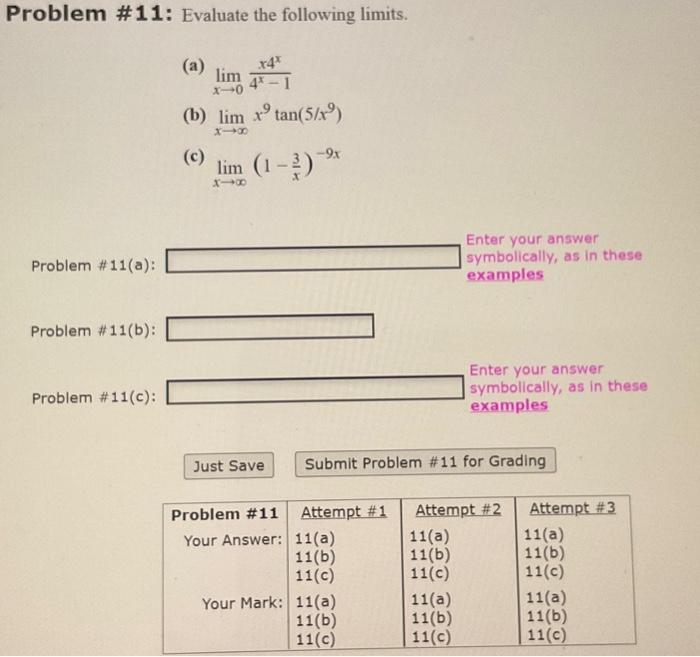 Solved Problem #11: Evaluate the following limits. (a) | Chegg.com