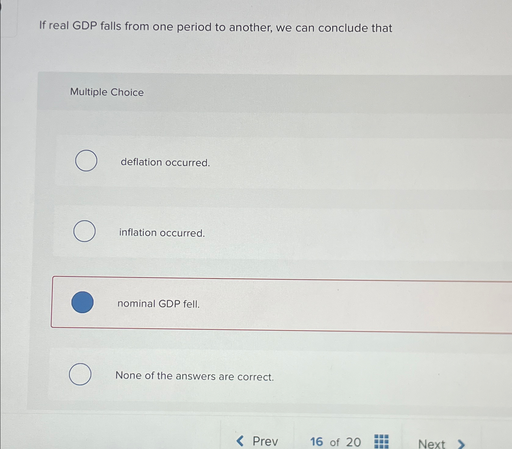 Solved If real GDP falls from one period to another, we can | Chegg.com