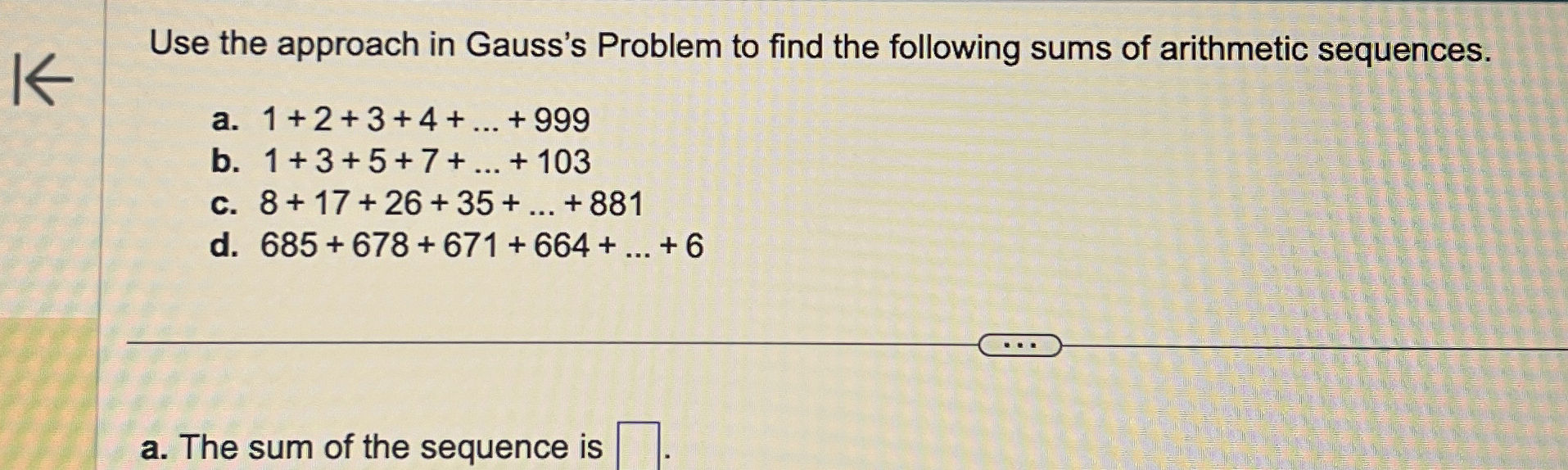 Solved Use the approach in Gauss's Problem to find the | Chegg.com
