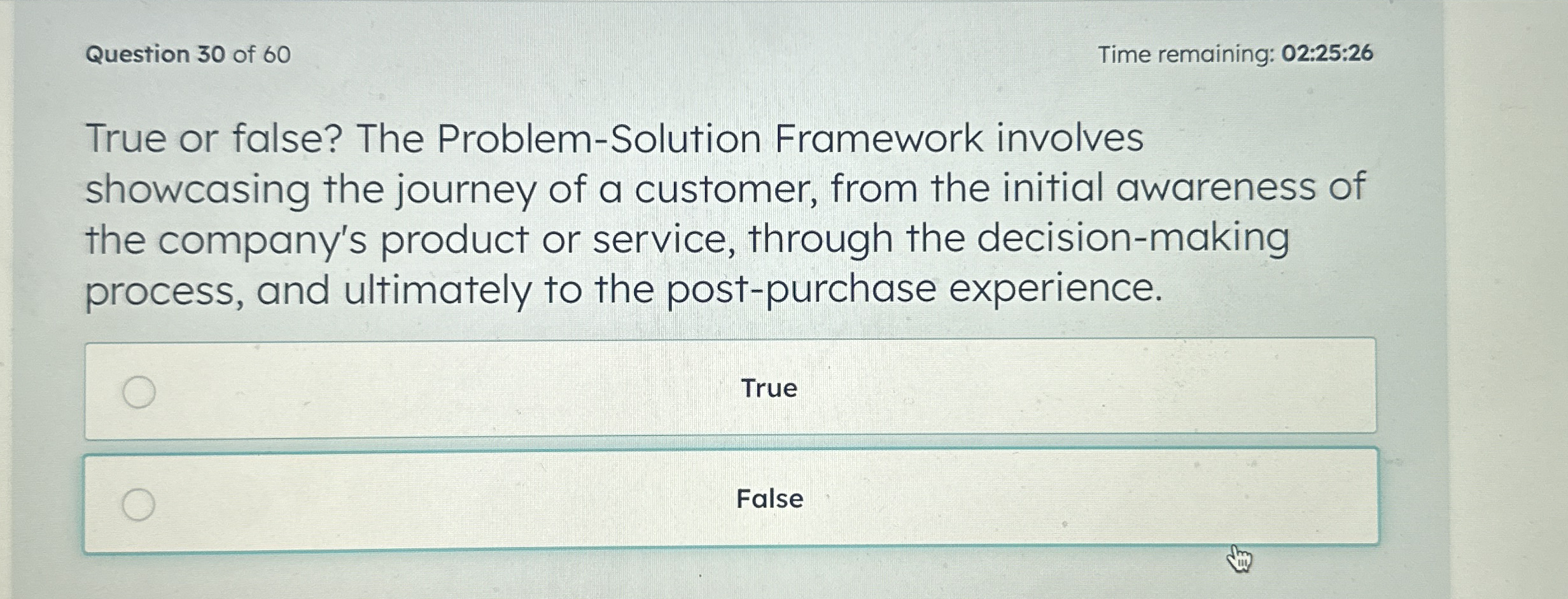 Solved Question 30 ﻿of 60Time remaining: 02:25:26True or | Chegg.com
