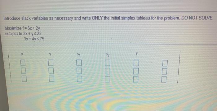 Solved Introduce slack variables as necessary and write ONLY | Chegg.com