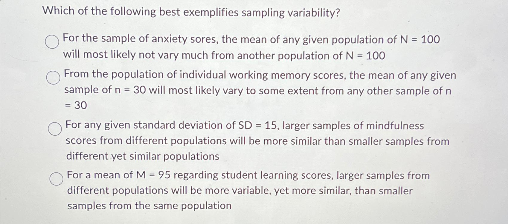 Solved Which of the following best exemplifies sampling | Chegg.com