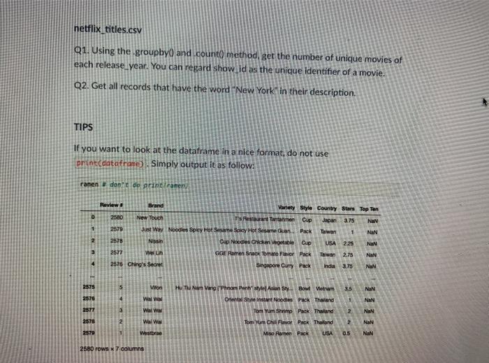 netflix titles.csv 01. Using the groupby and count | Chegg.com