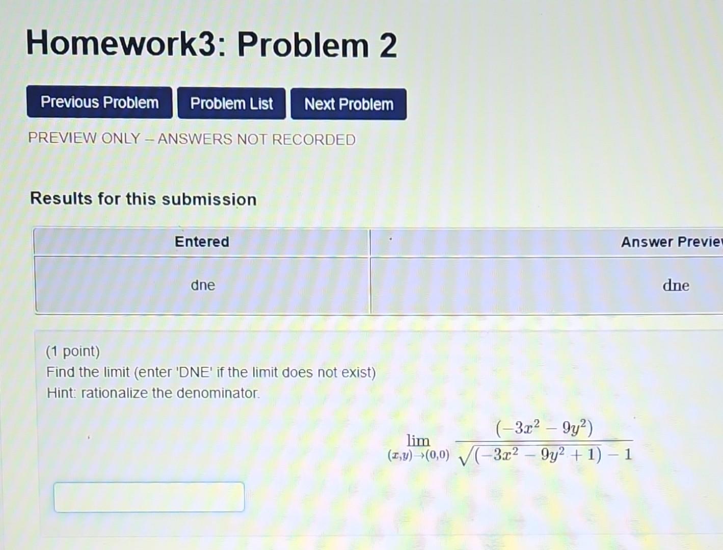 Solved PREVIEW ONLY - ANSWERS NOT RECORDED Results for this | Chegg.com