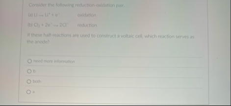 Solved Consider the following reduction oxidation | Chegg.com