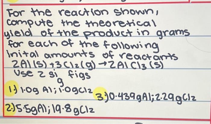 Solved For the reaction shown, compute the theoretical yield | Chegg.com