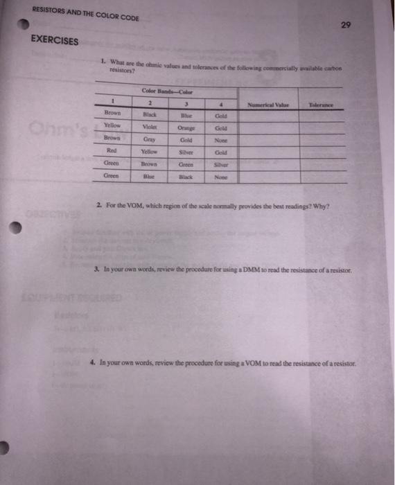 Solved RESISTORS AND THE COLOR CODE 29 EXERCISES 1. What are | Chegg.com