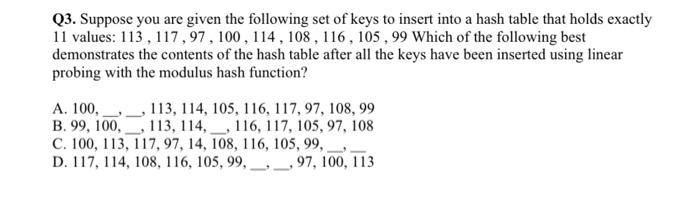 Solved Q3. Suppose you are given the following set of keys | Chegg.com