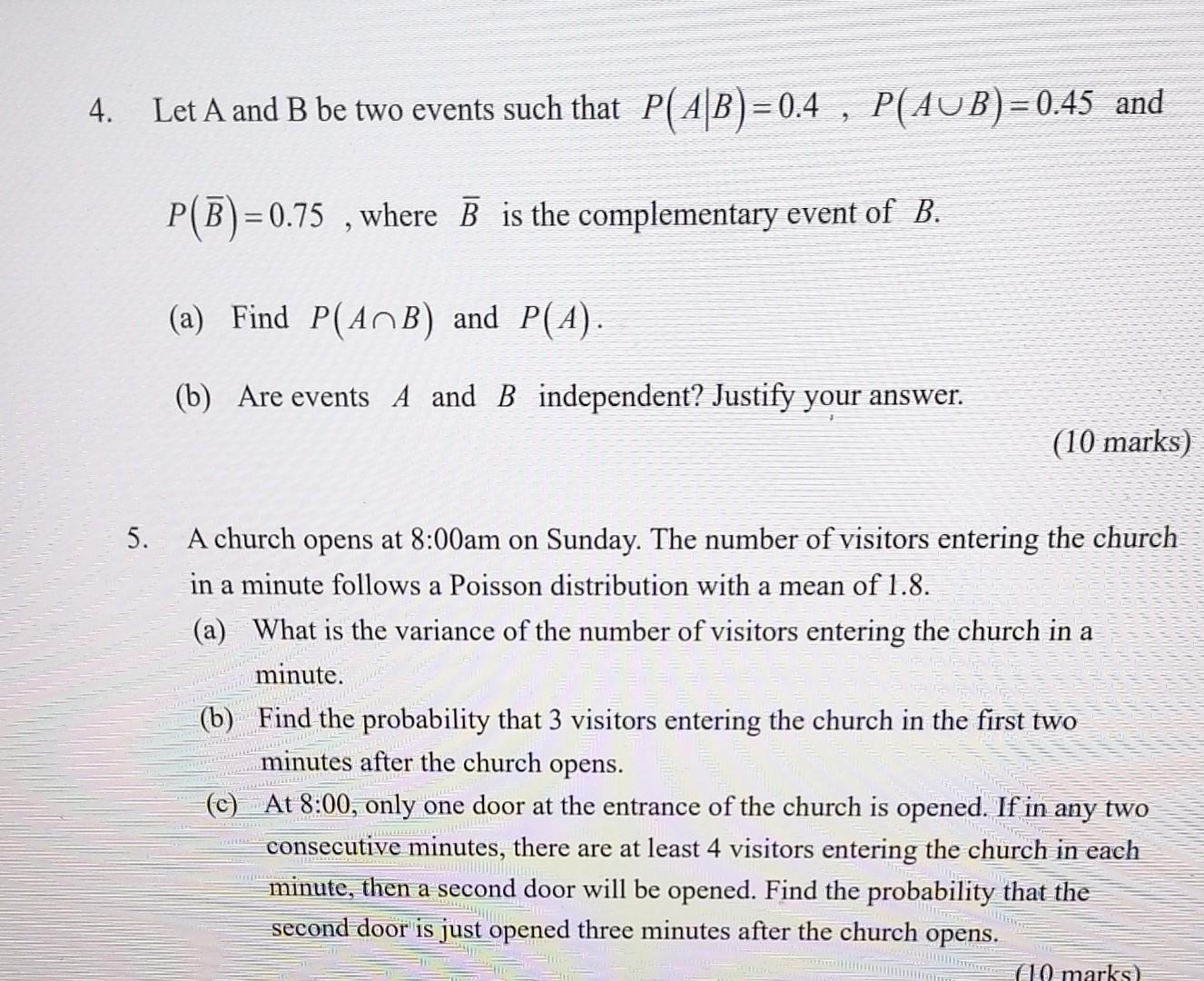 Solved 4. Let A and B be two events such that P( A\B) = 0.4 | Chegg.com