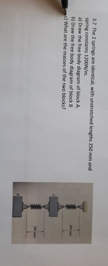 Solved 3.7 The 2 springs are identical, with unstretched | Chegg.com