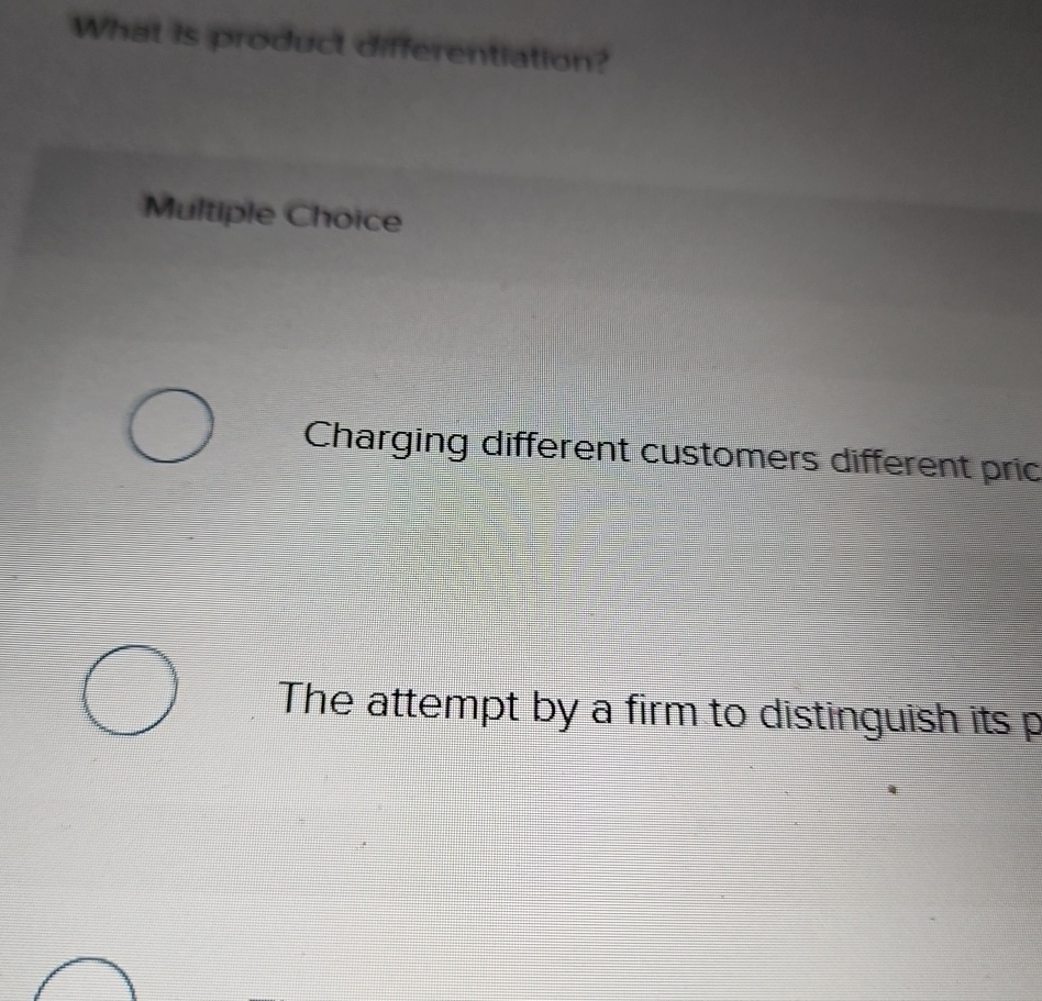 Solved What is product differentiation?Multiple | Chegg.com