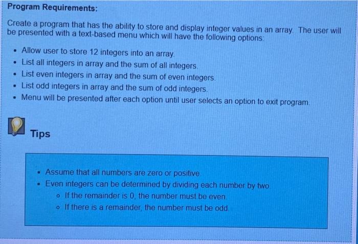 Solved Program Requirements Create A Program That Has The