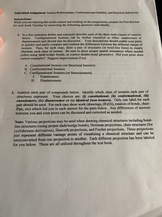 Solved Individual Assignment: Isomer Relationships, | Chegg.com