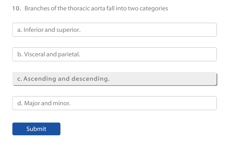 Solved 10. ﻿Branches of the thoracic aorta fall into two | Chegg.com