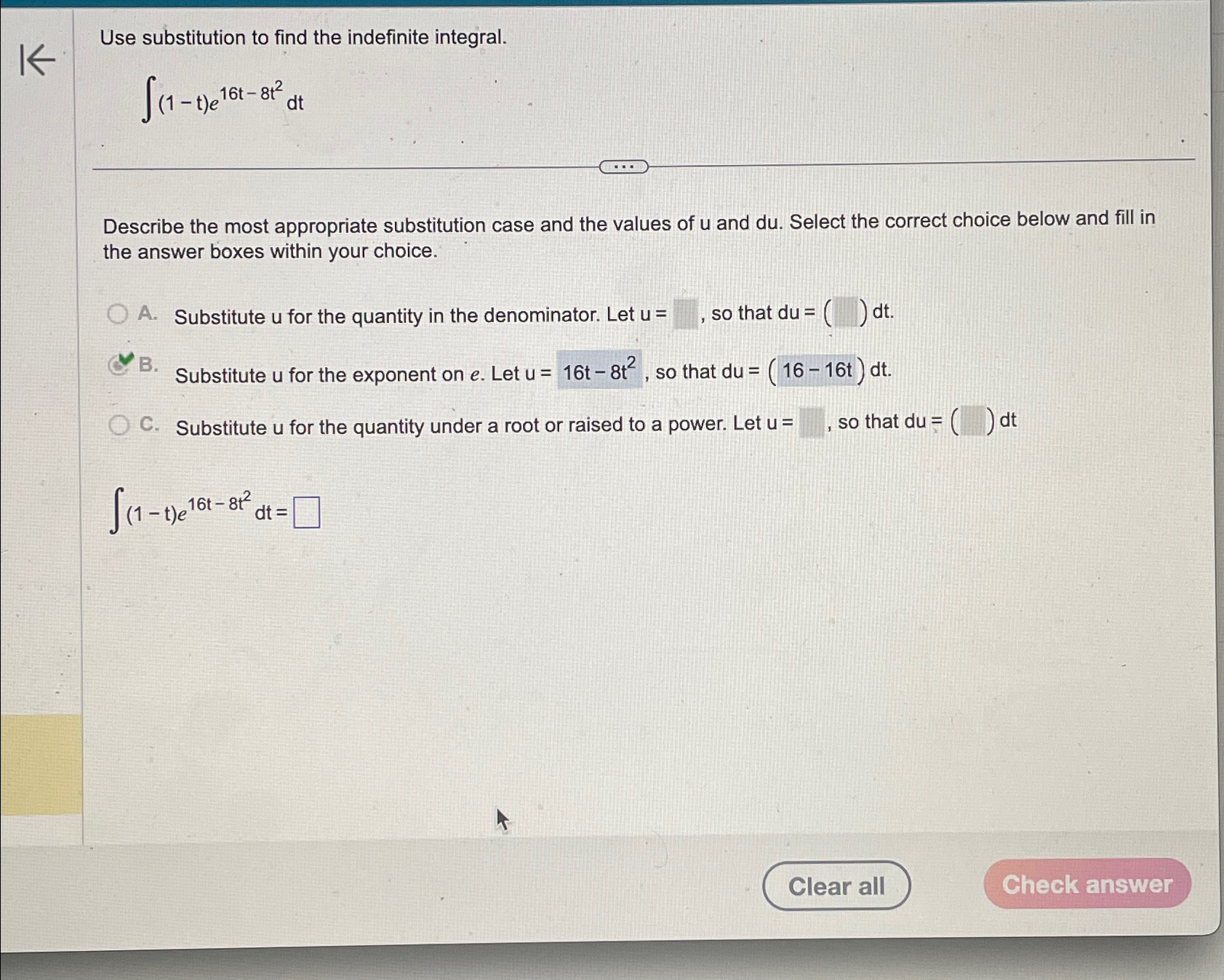 Solved Use substitution to find the indefinite | Chegg.com