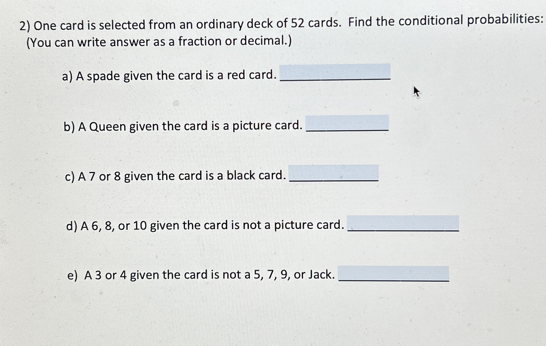 Solved One card is selected from an ordinary deck of 52 | Chegg.com