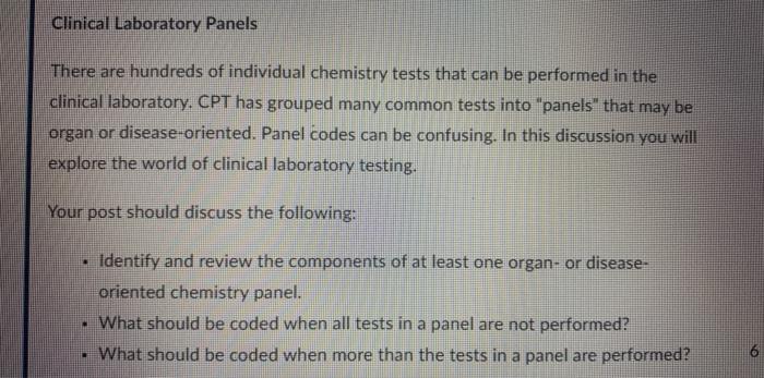 Solved Clinical Laboratory Panels There are hundreds of | Chegg.com