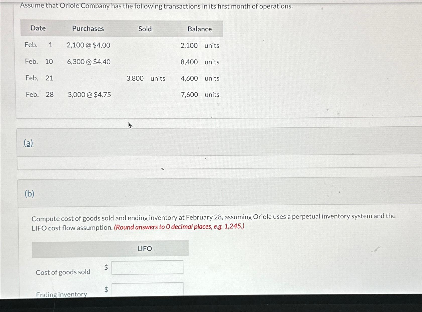 Solved Assume that Oriole Company has the following | Chegg.com
