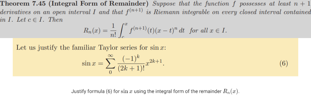 Solved Theorem 7.45 (Integral Form of Remainder) ﻿Suppose | Chegg.com
