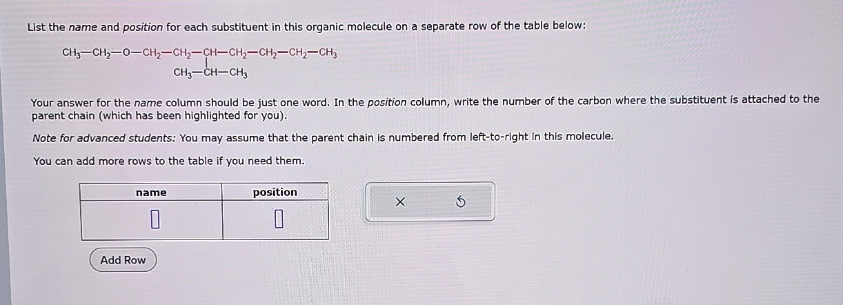 Solved List the name and position for each substituent in | Chegg.com