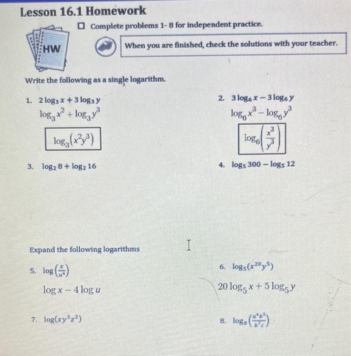 Solved Lesson 16.1 Homework Complete problems 1-8 for | Chegg.com