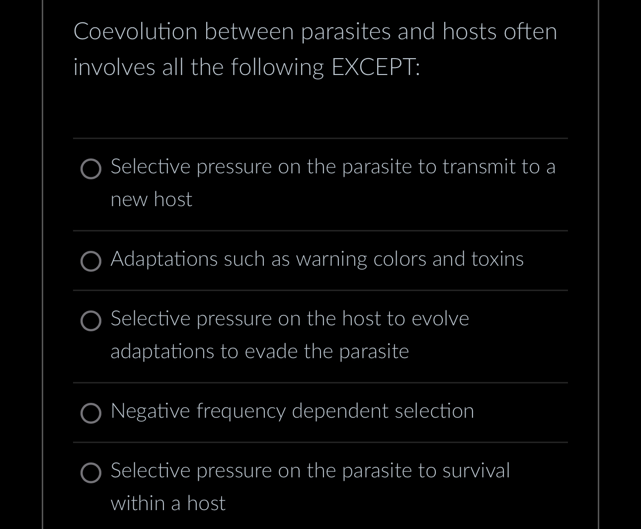 Solved Coevolution between parasites and hosts often | Chegg.com