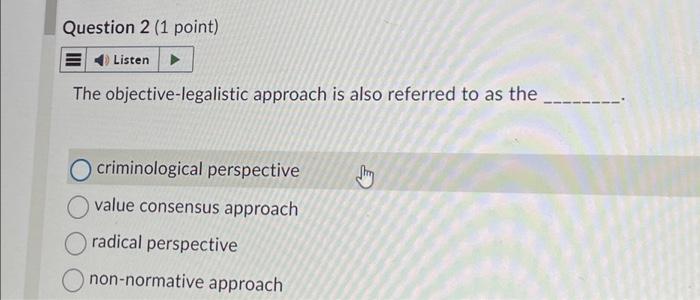 Solved Question 2 (1 point) Listen The objective-legalistic | Chegg.com