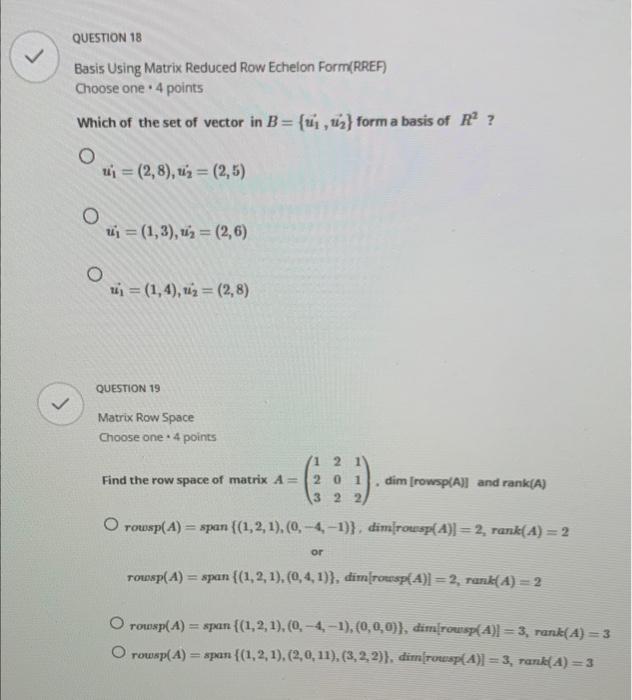 Solved QUESTION 18 Basis Using Matrix Reduced Row Echelon | Chegg.com