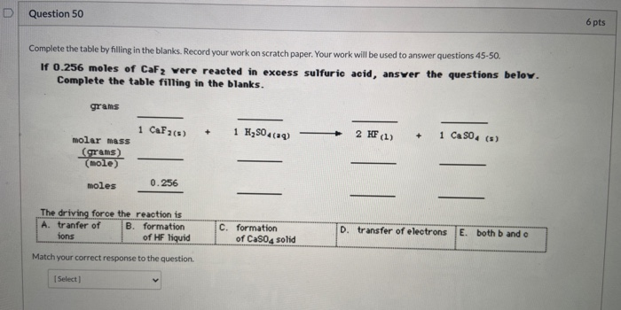 Solved Question 50 6 pts Complete the table by filling in | Chegg.com