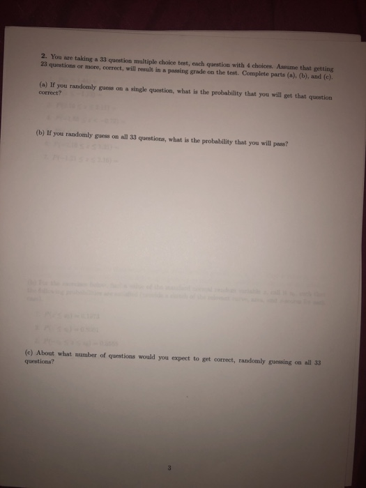 Solved 2. You are taking a 33 question multiple choice test, | Chegg.com