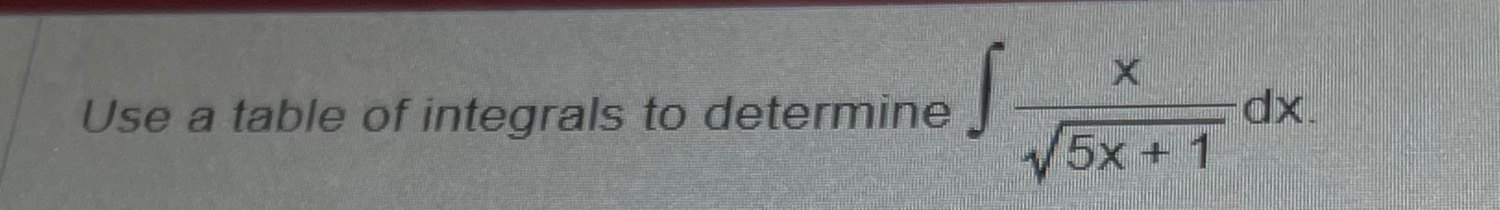 Solved Use a table of integrals to determine ∫﻿﻿x5x+12dx | Chegg.com