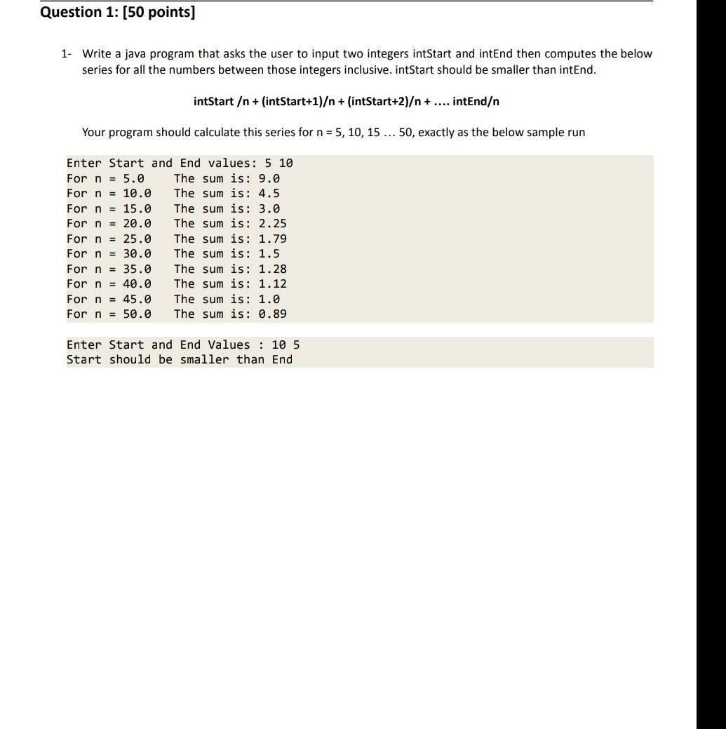 Solved Question 1: [50 points] 1- Write a java program that | Chegg.com