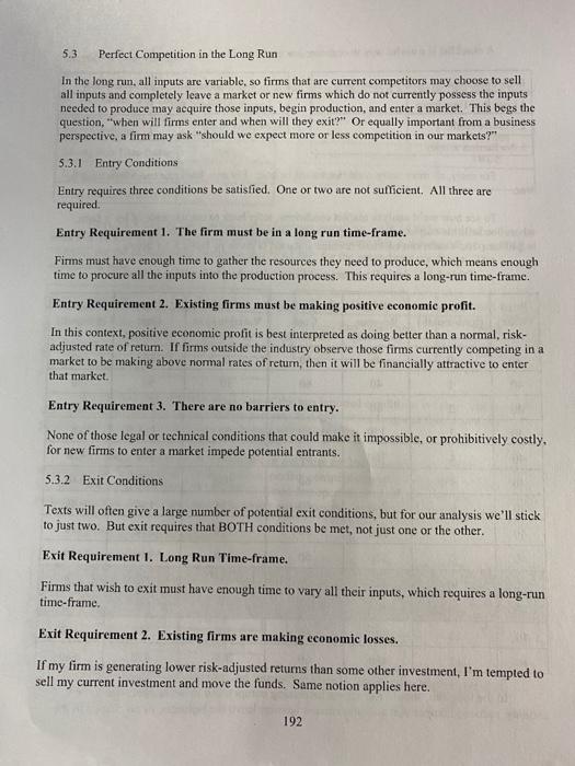 Solved 5.3 Perfect Competition in the Long Run In the long | Chegg.com