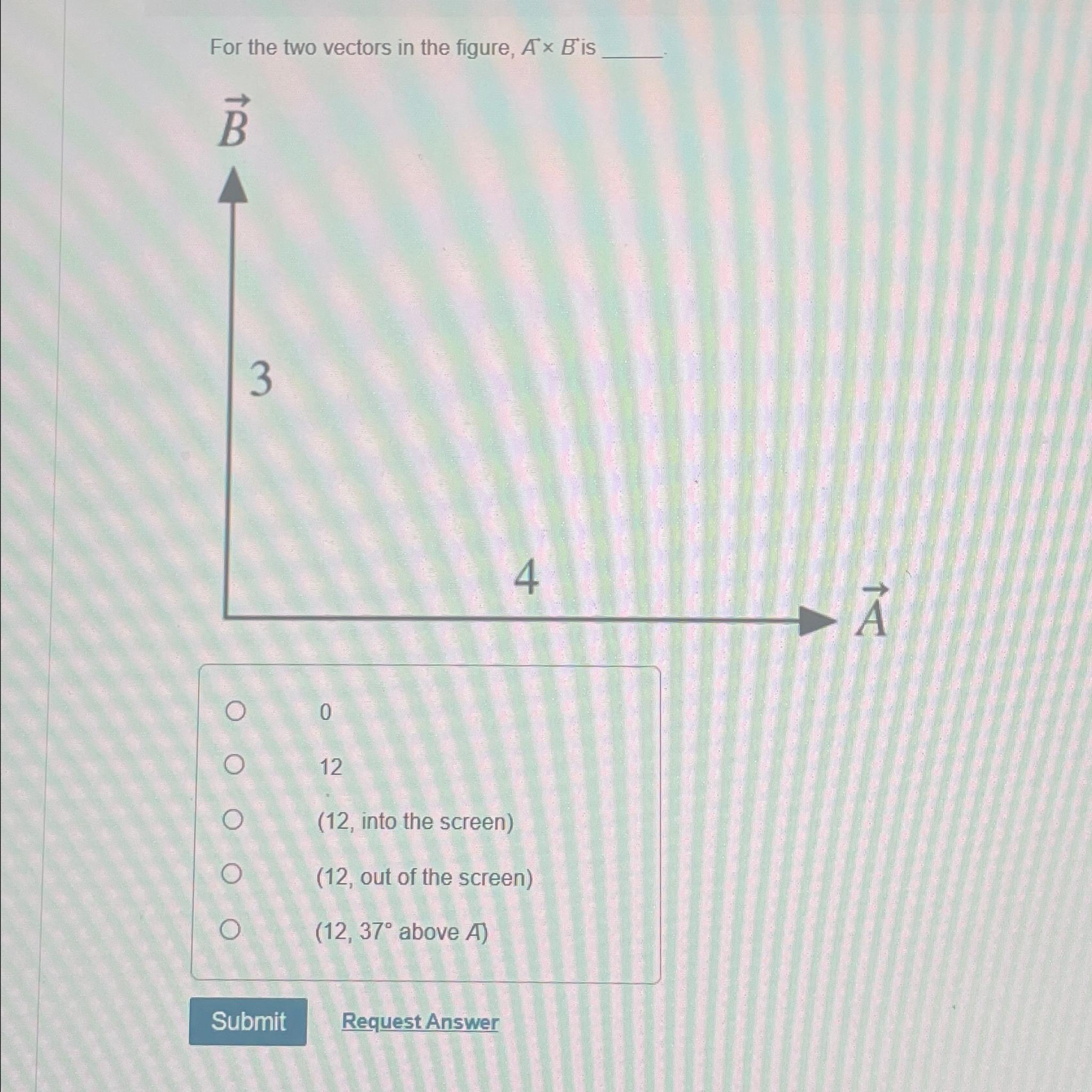 Solved For the two vectors in the figure, A×B ﻿isvec(B)3 4 | Chegg.com