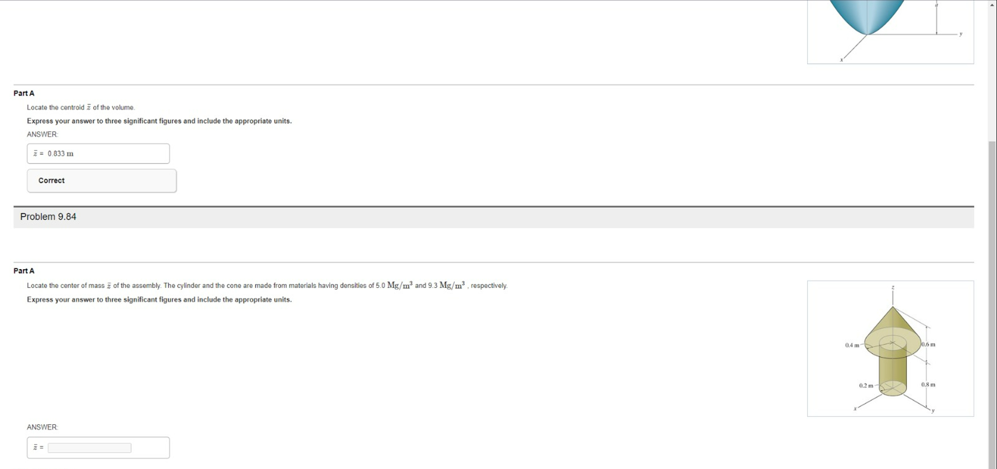 Solved Problem 9.84Part ALocate the center of mass ?bar (z) | Chegg.com