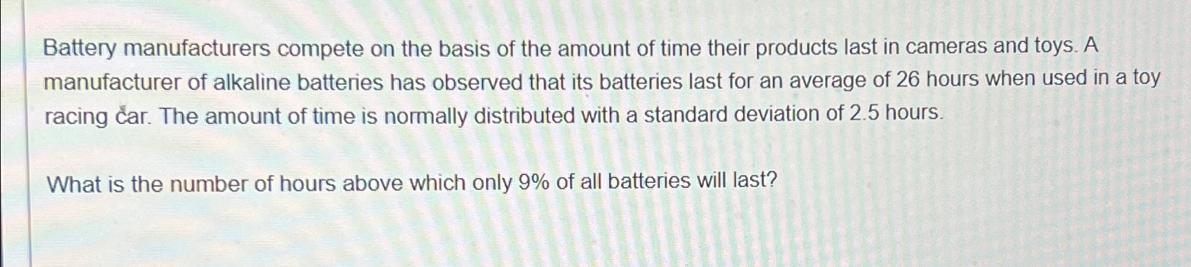 Solved SOLVE USING EXCEL FORMULAS: Battery manufacturers | Chegg.com