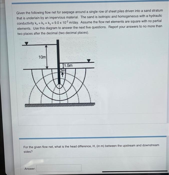 Solved Given the following flow net for seepage around a | Chegg.com