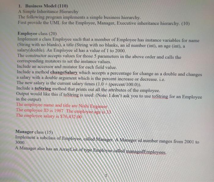 Solved 1. Business Model (110) A Simple Inheritance | Chegg.com