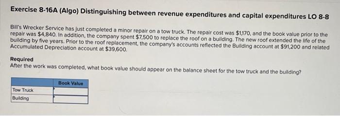 Solved Exercise 8-16A (Algo) Distinguishing between revenue | Chegg.com