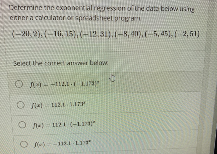Solved QUESTION 2 POINT Determine the logarithmic regression | Chegg.com