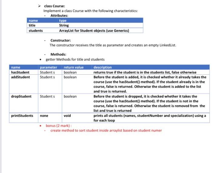 Solved class Student: Implement a class Course with the | Chegg.com