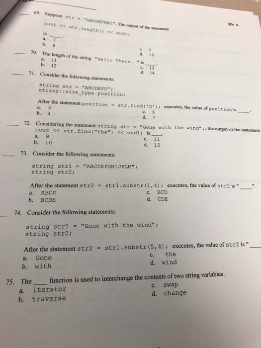 Solved Name 62. Given the following code ID: A namespace | Chegg.com