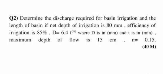 Solved Q2) Determine the discharge required for basin | Chegg.com
